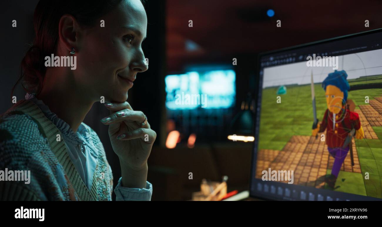 Portrait of Female Video Game Designer Working on a New 3D Level on Her ...