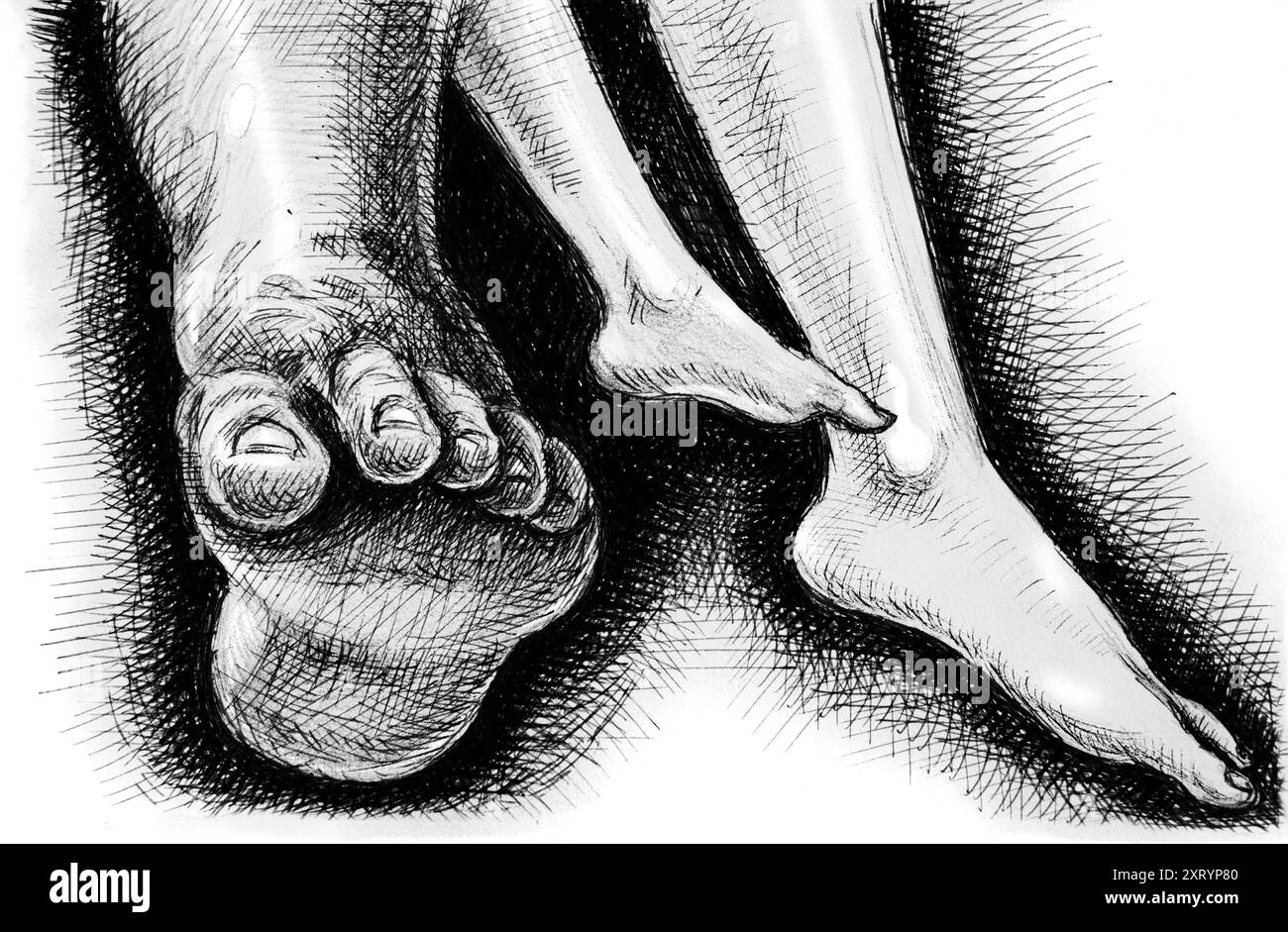 left foot collection, ink art line illustration Stock Photo - Alamy