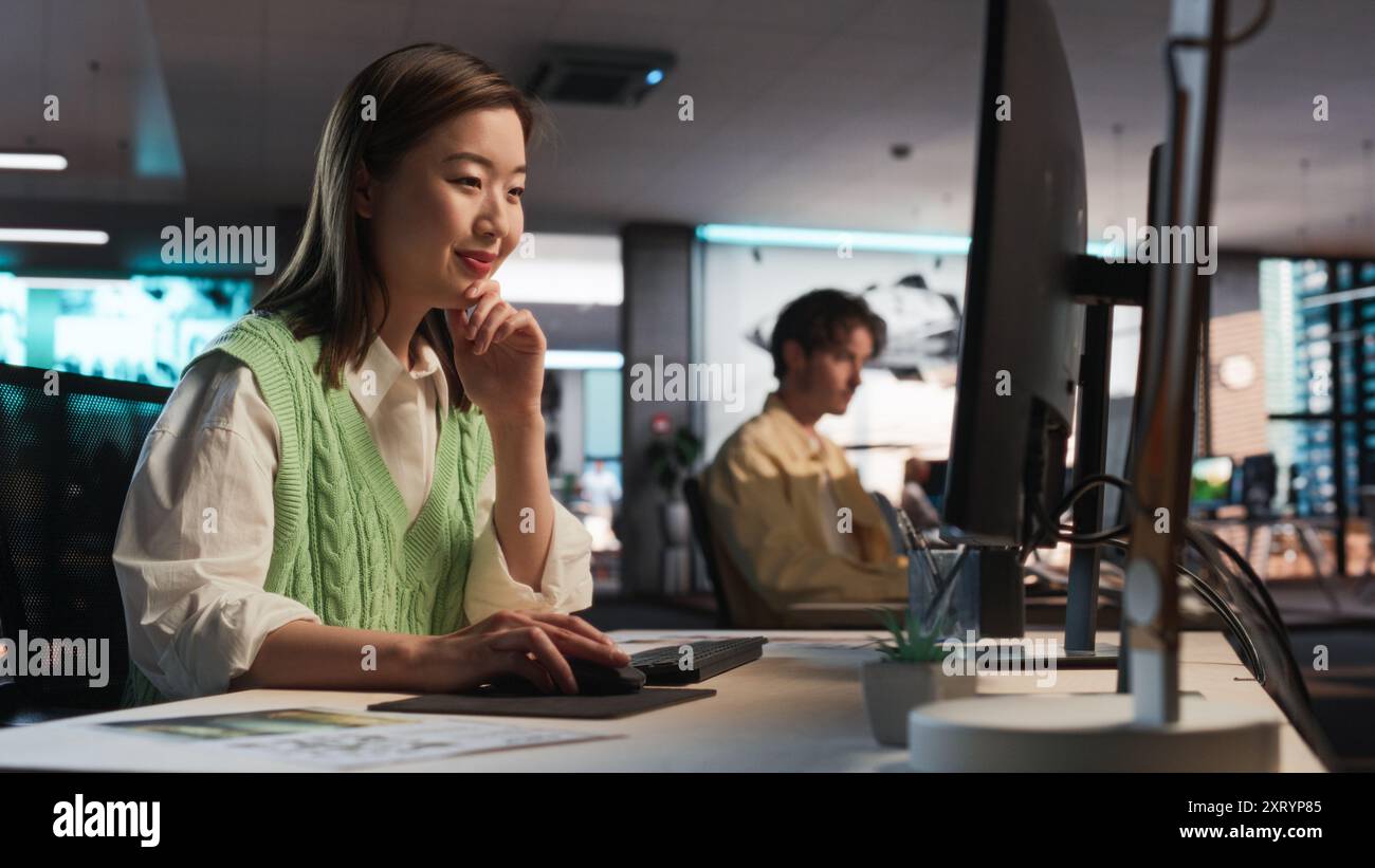 Asian Woman Using Desktop Computer And Designing In 3d Modelling Software Unique World And
