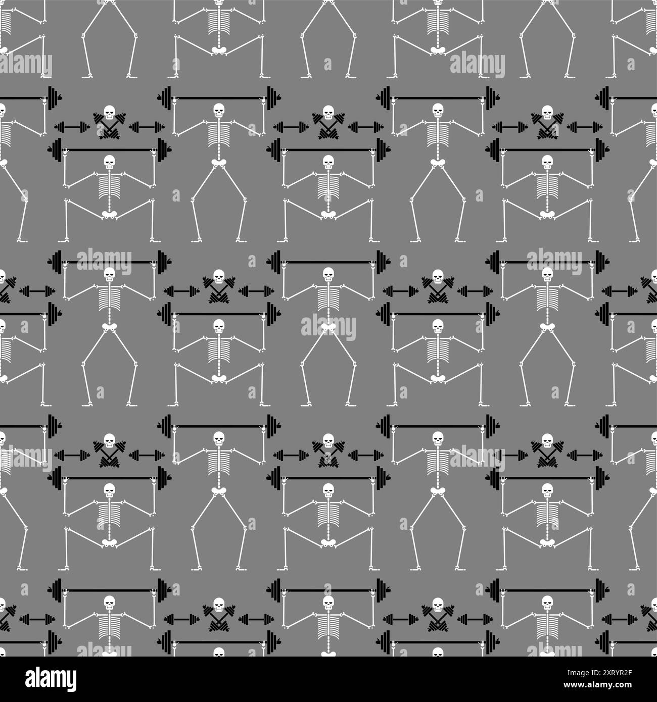 Skeleton and barbell pattern seamless. Gym background. Hardcore weight ...