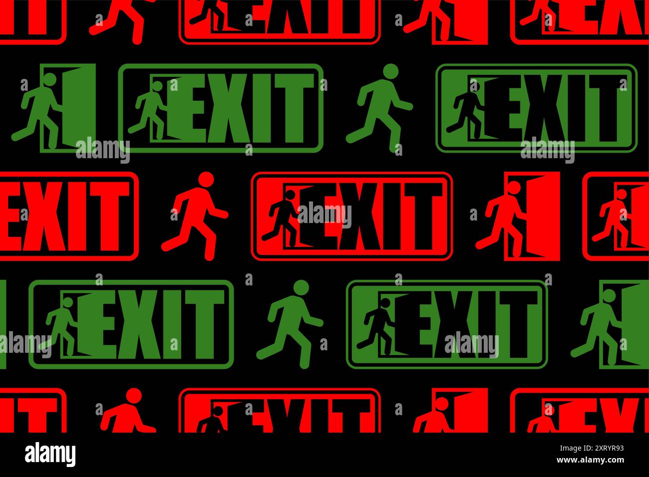 Exit sign evacuation pattern seamless. Man exiting door symbol ...
