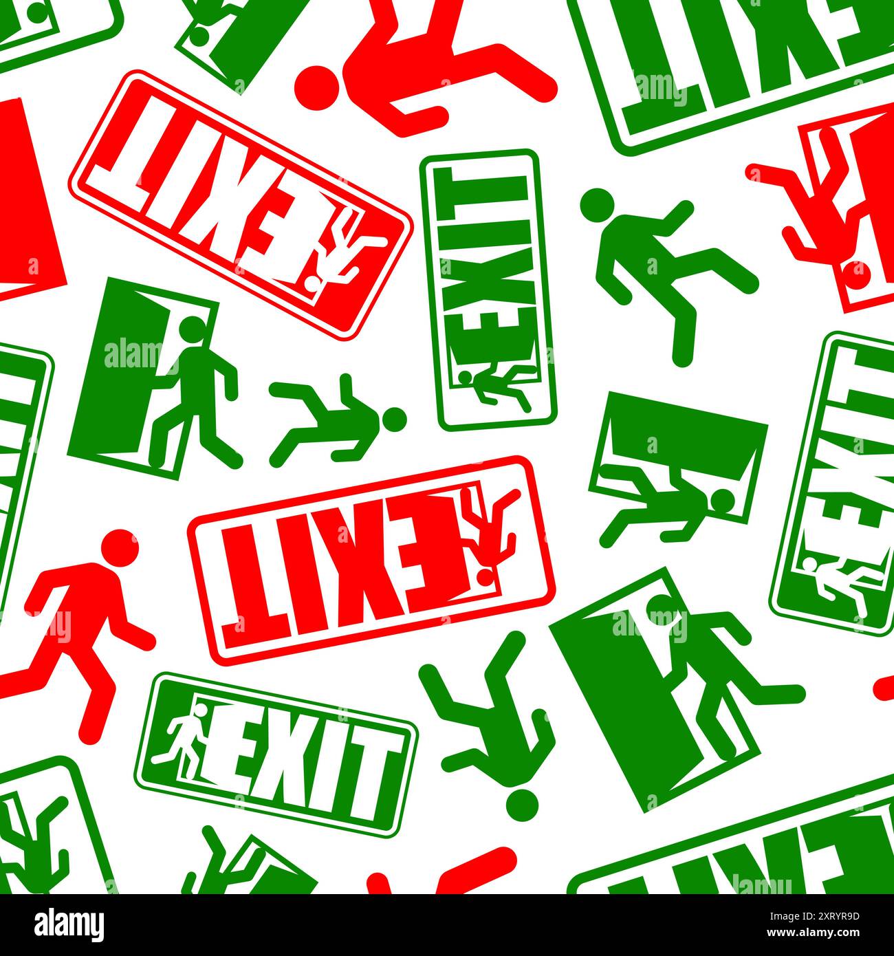 Exit sign evacuation pattern seamless. Man exiting door symbol ...