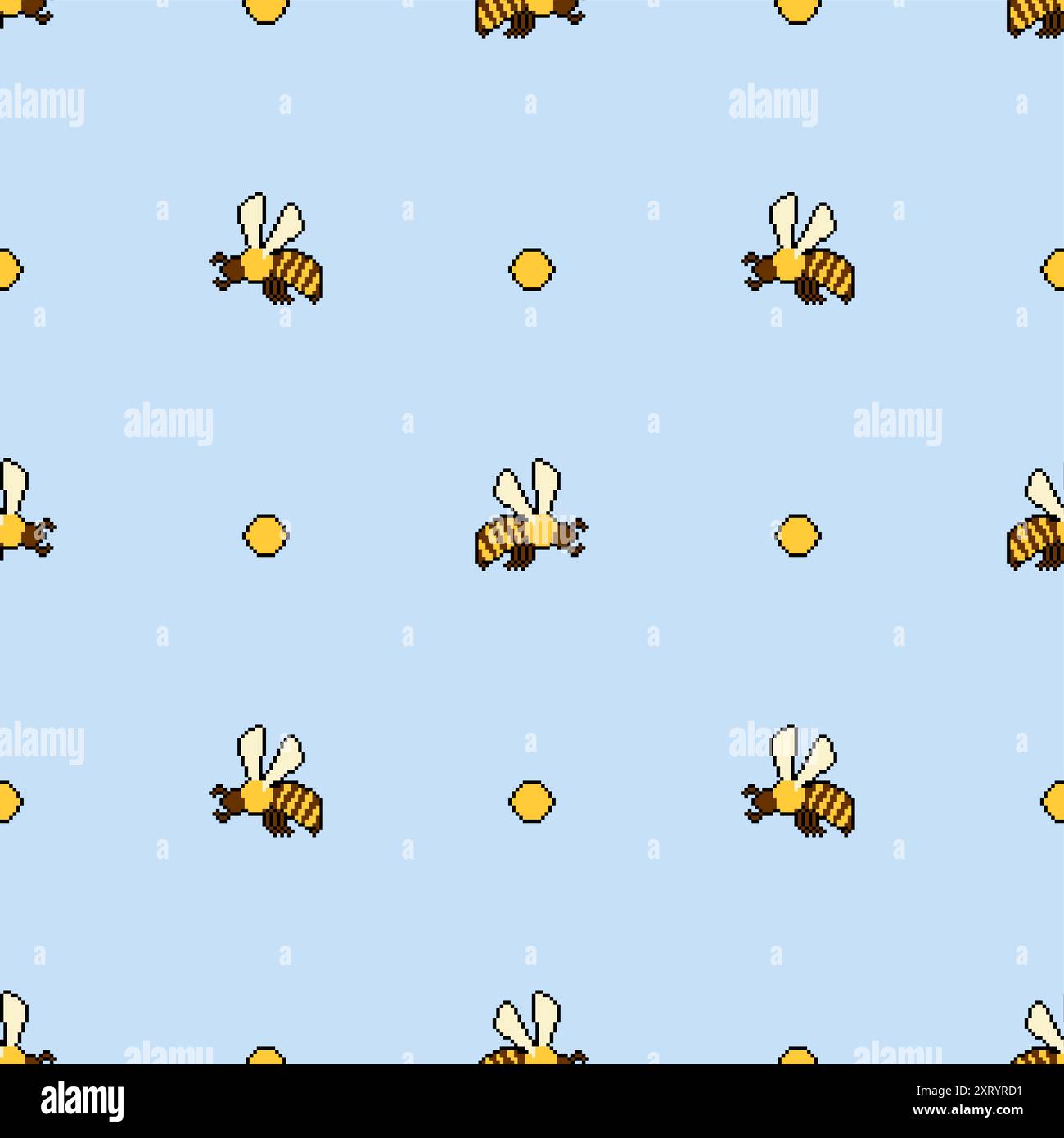 Bee pixel art pattern seamless. insect honeybee 8 bit background. Baby ...