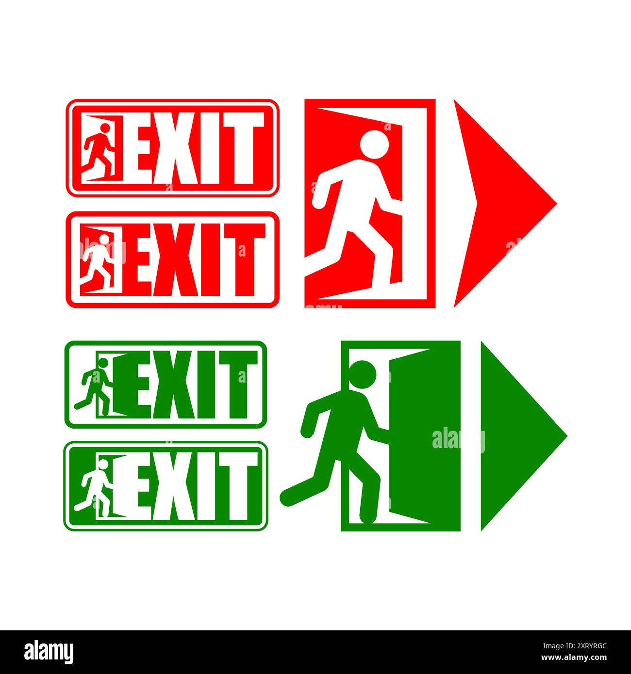 Exit sign evacuation icon set. Man exiting door symbol. Exit sign for ...