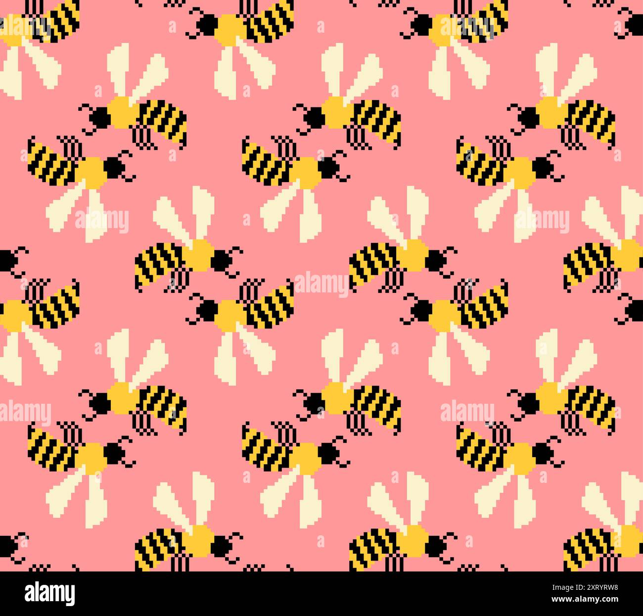 Bee pixel art pattern seamless. insect honeybee 8 bit background. Baby ...