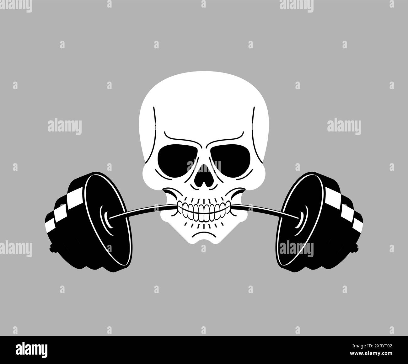 Skull and barbell. Gym symbol. Hardcore weight training. Fitness sign ...
