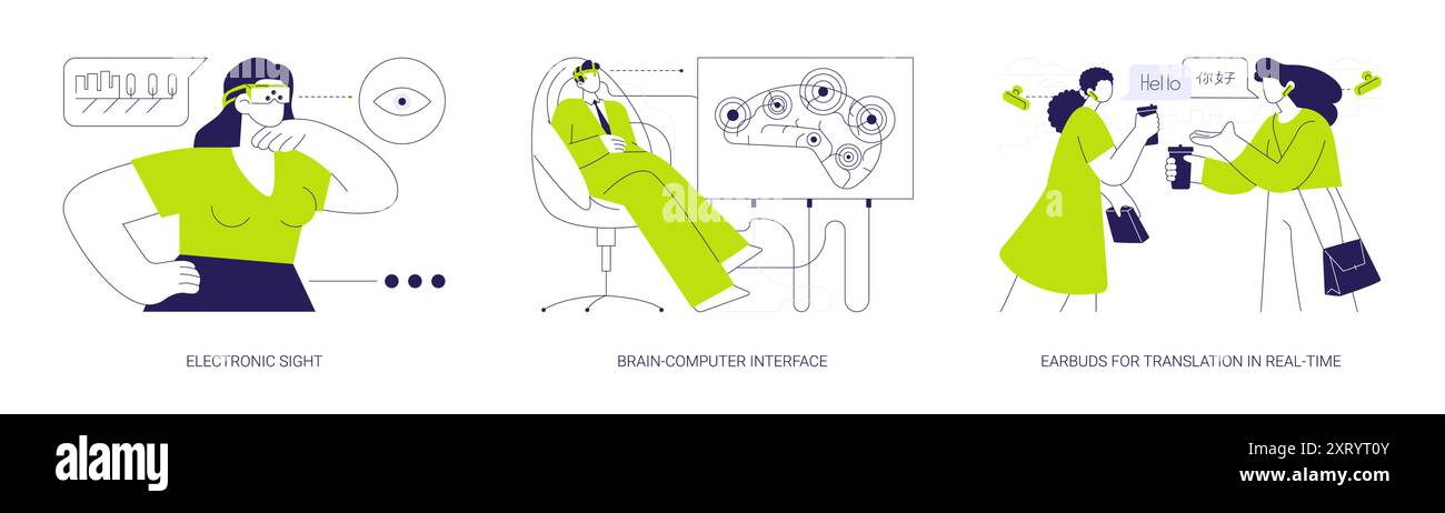 Human abilities augmentation abstract concept vector illustrations ...