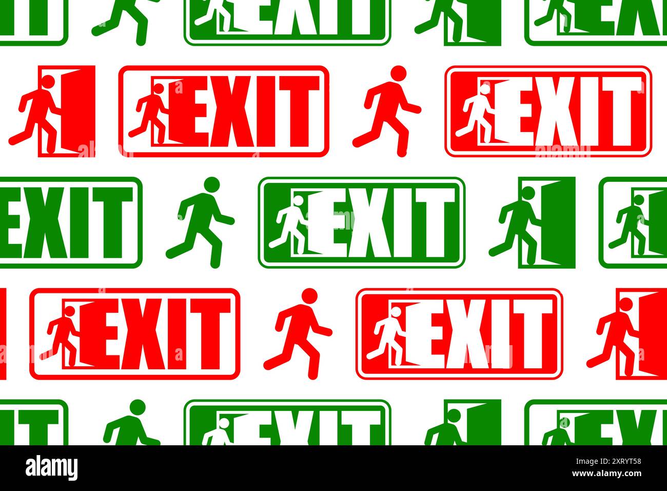 Exit sign evacuation pattern seamless. Man exiting door symbol ...
