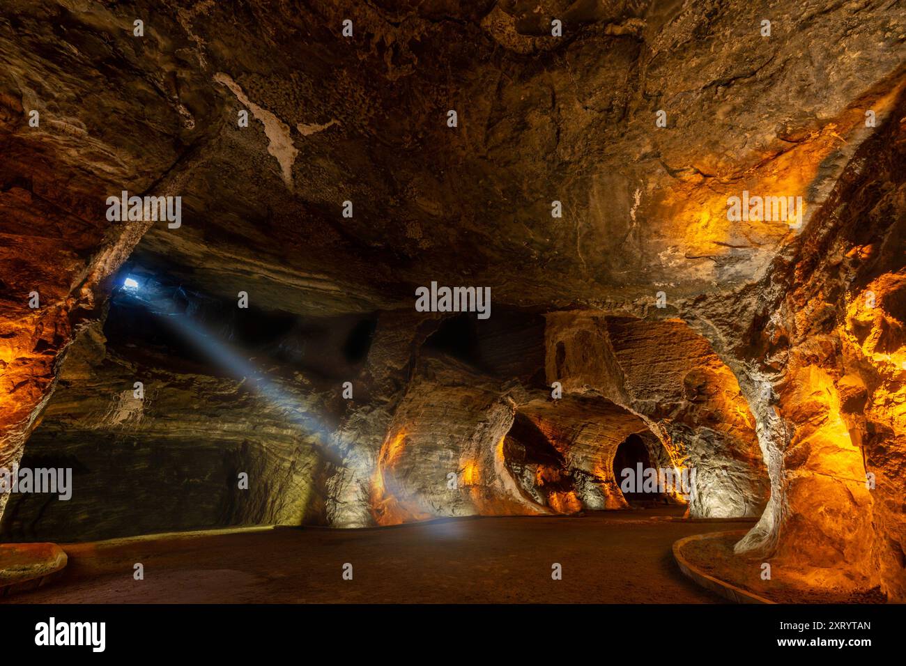 Salt cave with beam of light in the town of Tuzluca in Igdir, Turkey ...