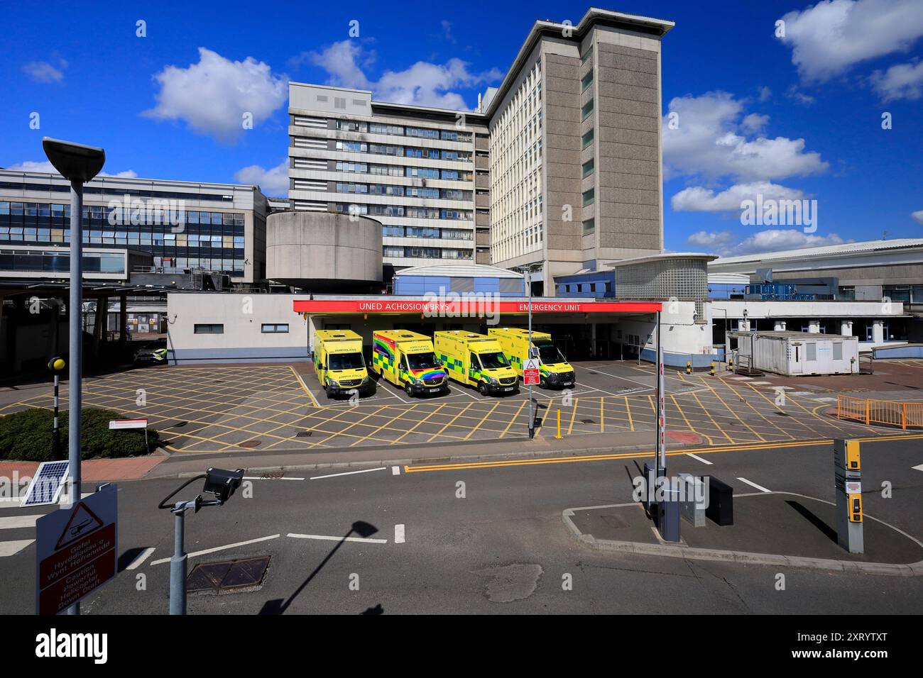 Ambulances parked at Emergency unit, University Hospital of Wales ...