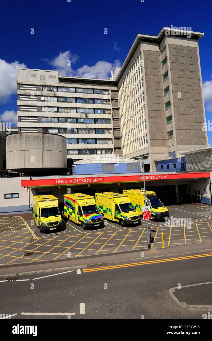 Ambulances parked at Emergency unit, University Hospital of Wales ...