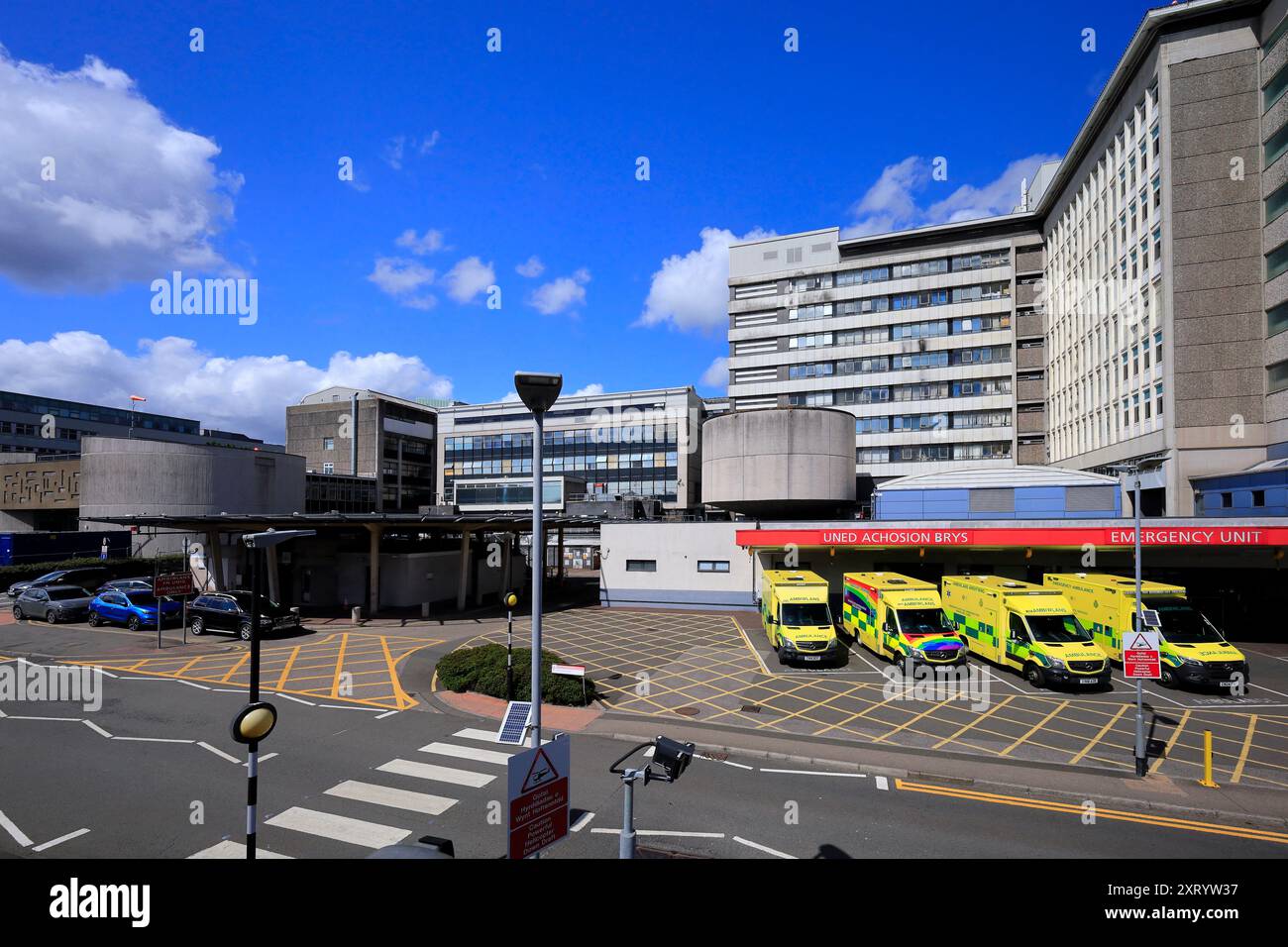 Ambulances parked at Emergency unit, University Hospital of Wales ...
