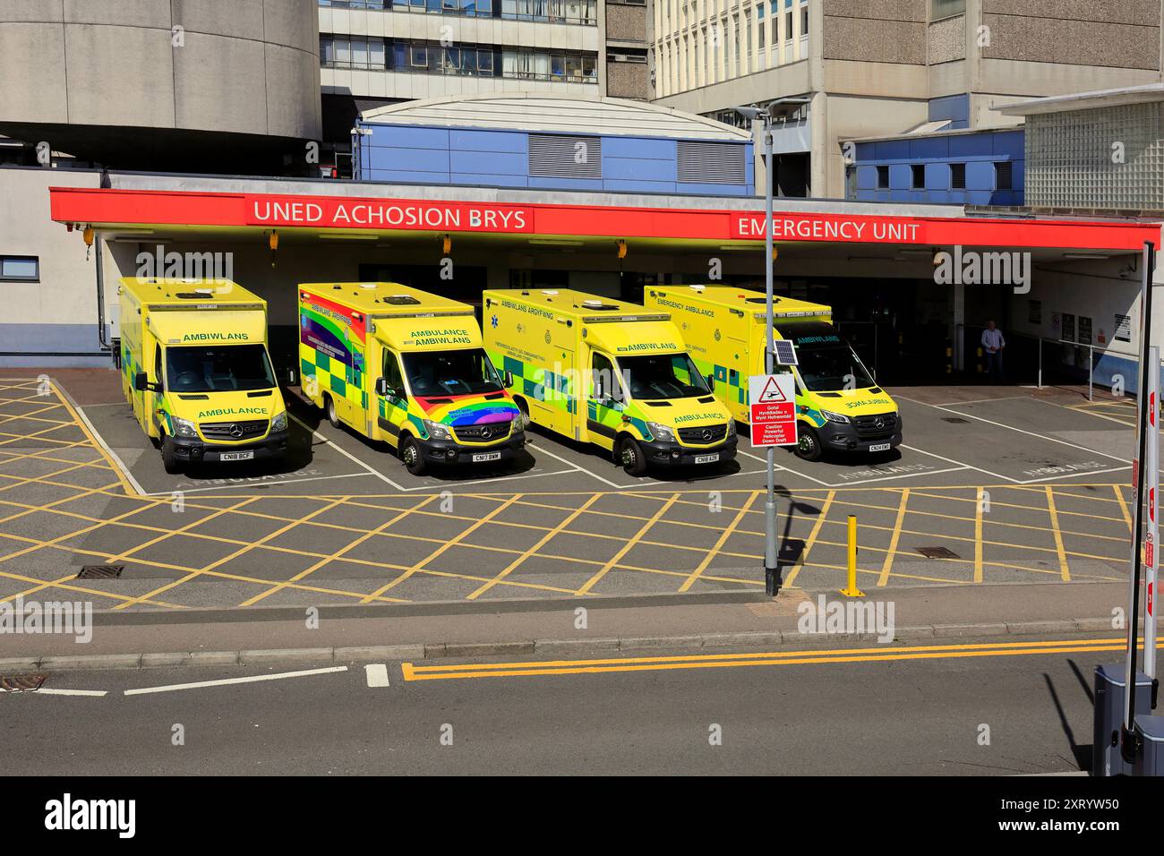 Ambulances parked at Emergency unit, University Hospital of Wales ...