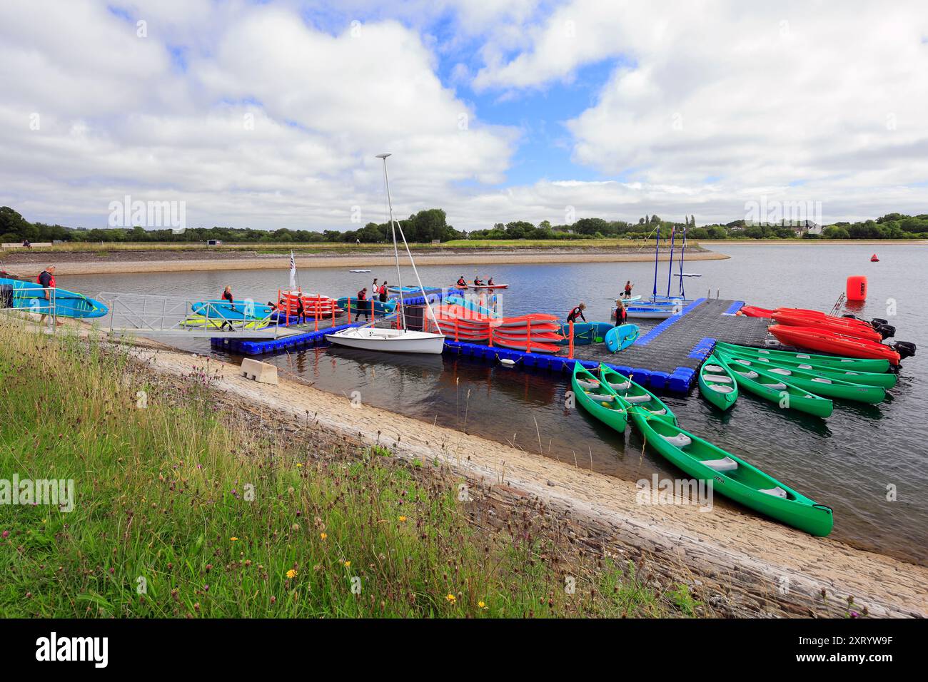 Kayaks, canoes and paddle boards at Llanishen reservoir, Cardiff. Taken ...