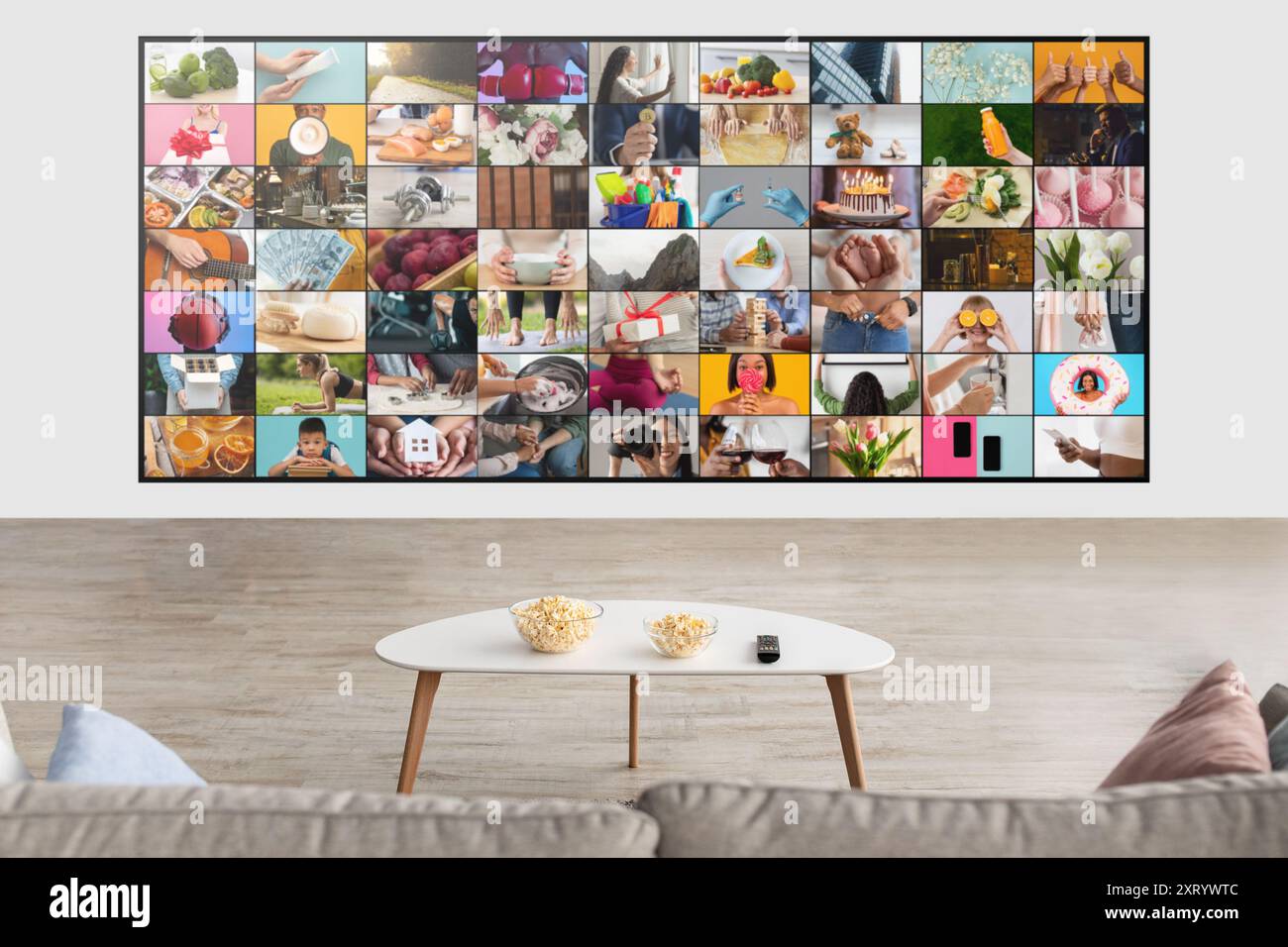 Collage of Everyday Moments Displayed on Large Screen at Home Stock ...