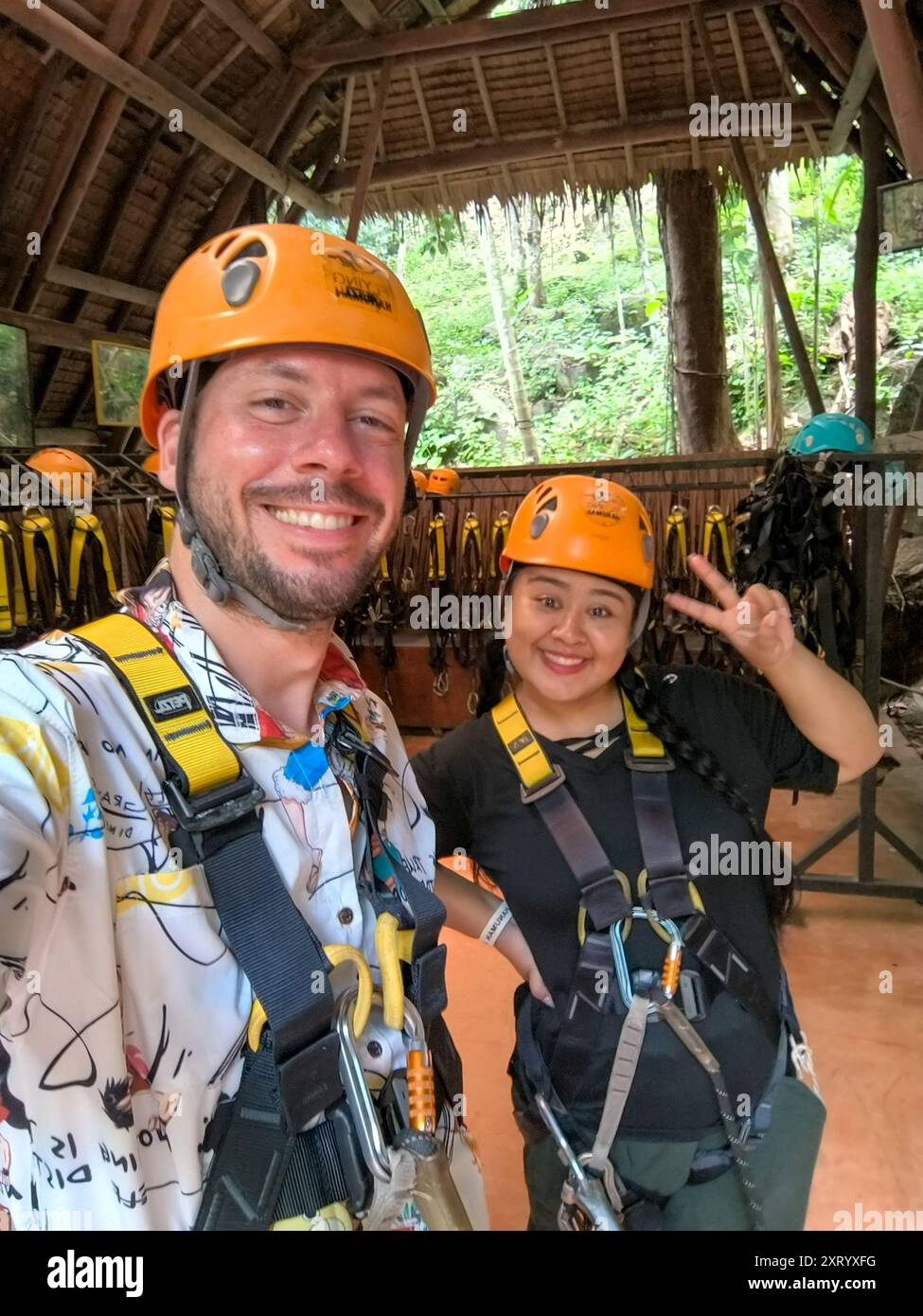 thai women and foreigner at Flying Hanuman prepare for zipline Stock ...