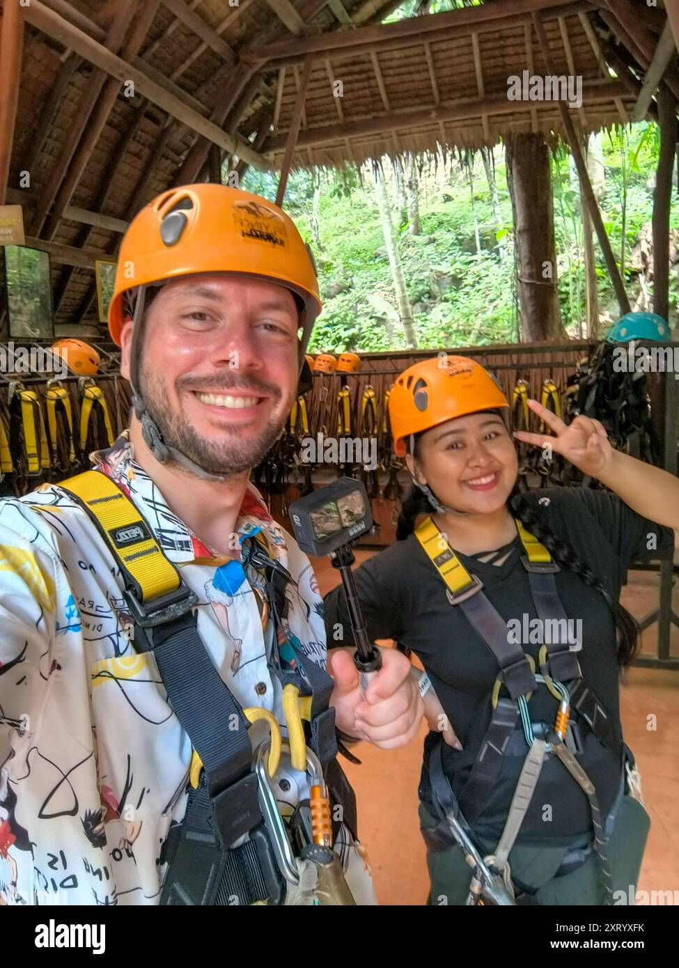 thai women and foreigner at Flying Hanuman prepare for zipline Stock ...