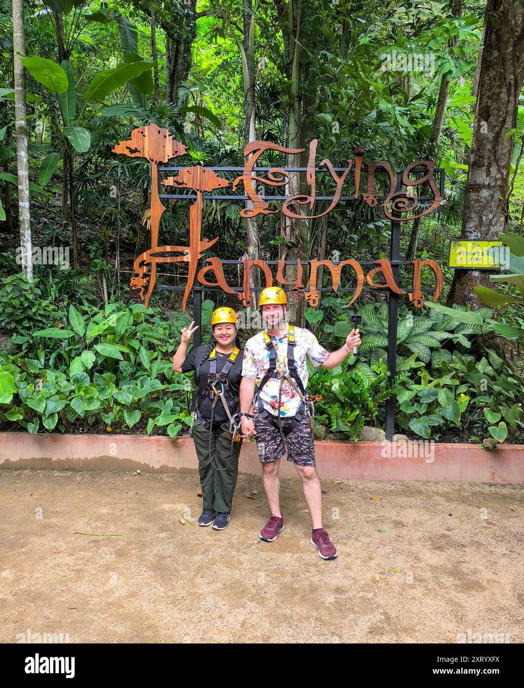 thai women and foreigner at Flying Hanuman prepare for zipline Stock ...