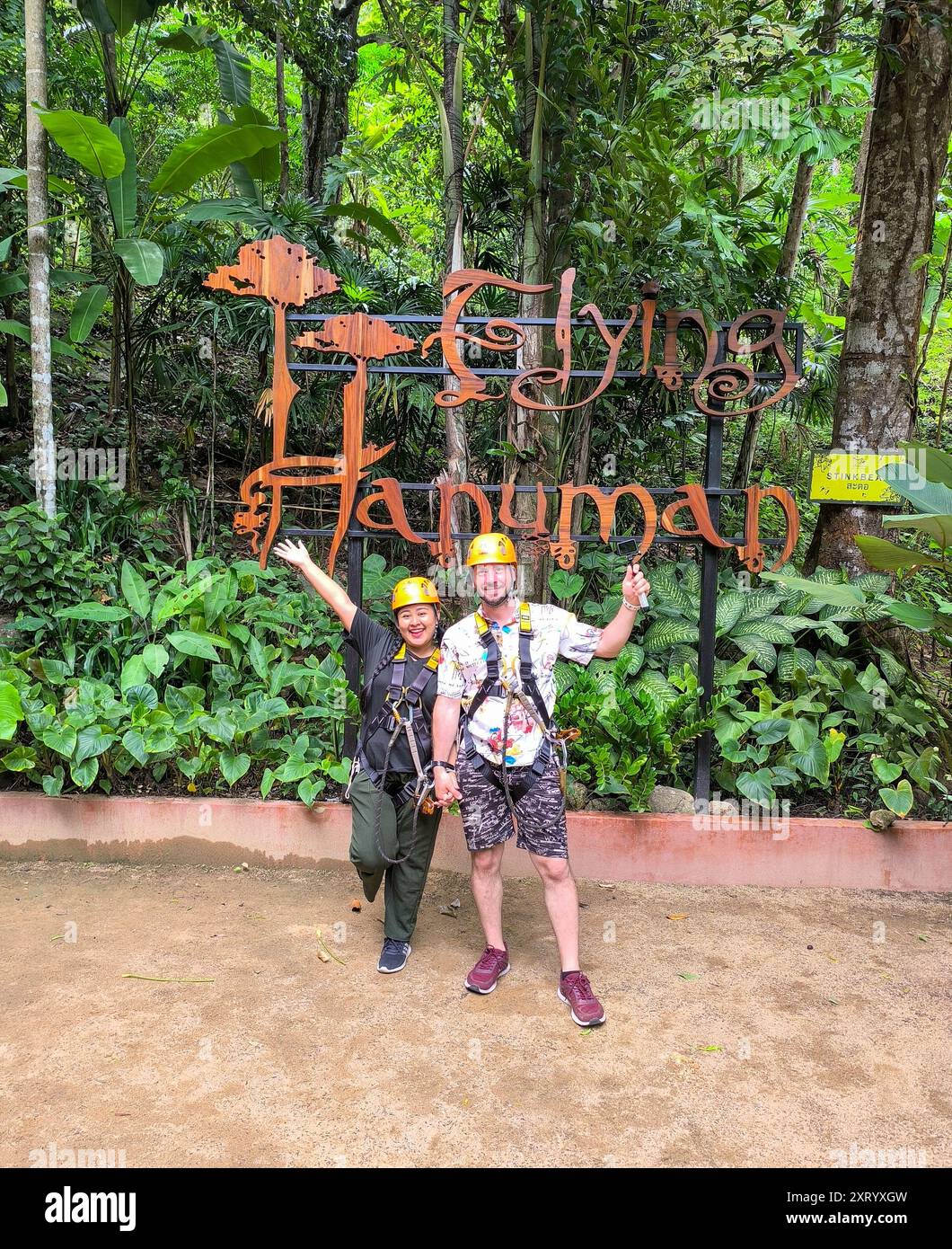thai women and foreigner at Flying Hanuman prepare for zipline Stock ...