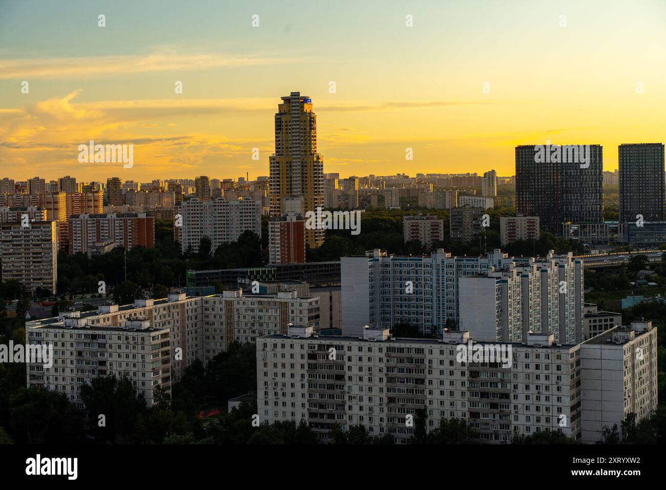 Moscow, Russia, August 12, 2024: A big city at sunset, a panorama of ...