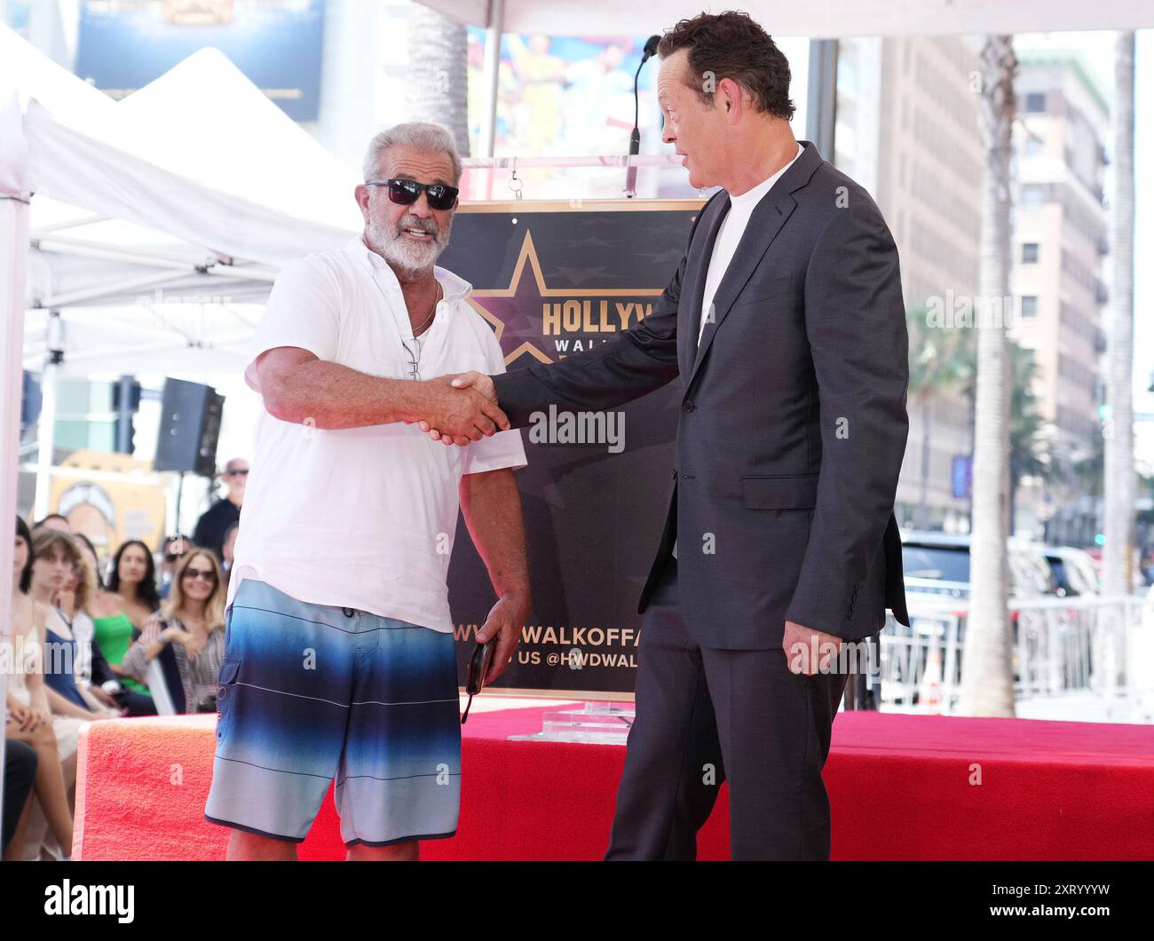 Los Angeles, USA. 12th Aug, 2024. (L-R) Mel Gibson and Vince Vaughn at ...