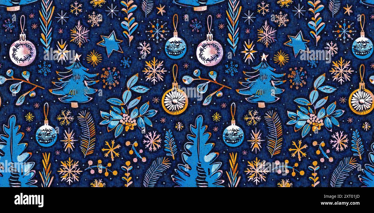 Blue rustic Christmas patterned seamless border background for frosty ...