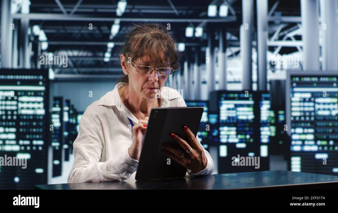 Cloud computing business executive working in data center housing GPU ...