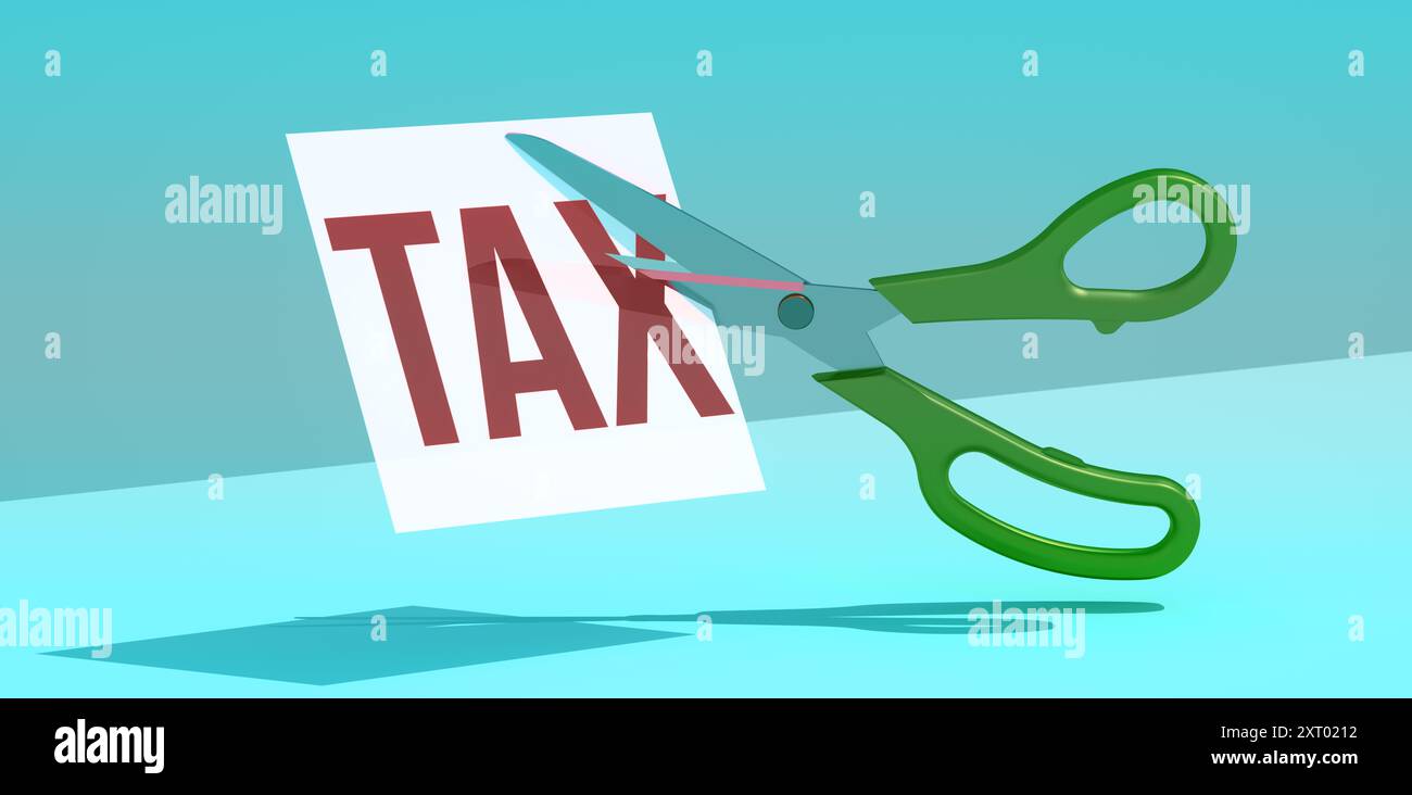 Tax concept and scissors. 3d render scene Stock Photo - Alamy