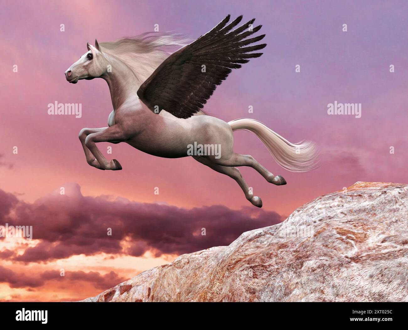 A beautiful white Pegasus stallion, a legendary mythical horse with ...