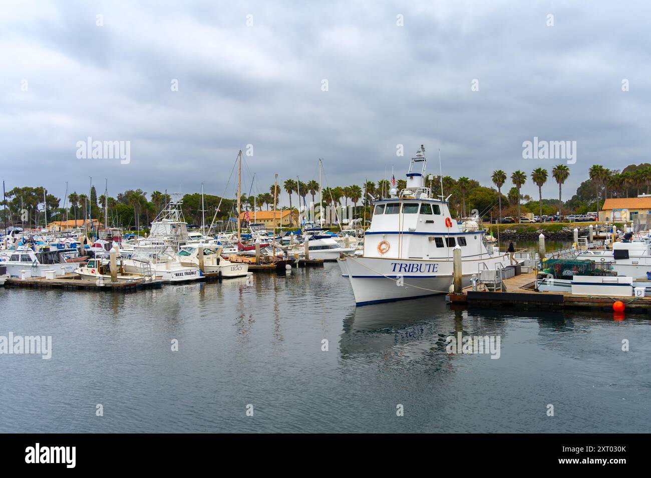 San Diego, CA, USA - May 3, 2024:A charter fishing boat with the name ...