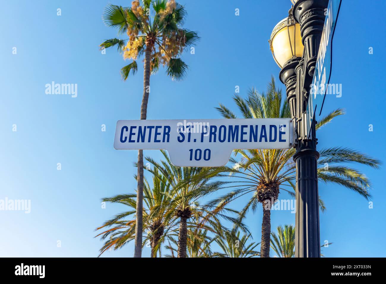 Promenade with palm trees and road sign hi-res stock photography and ...