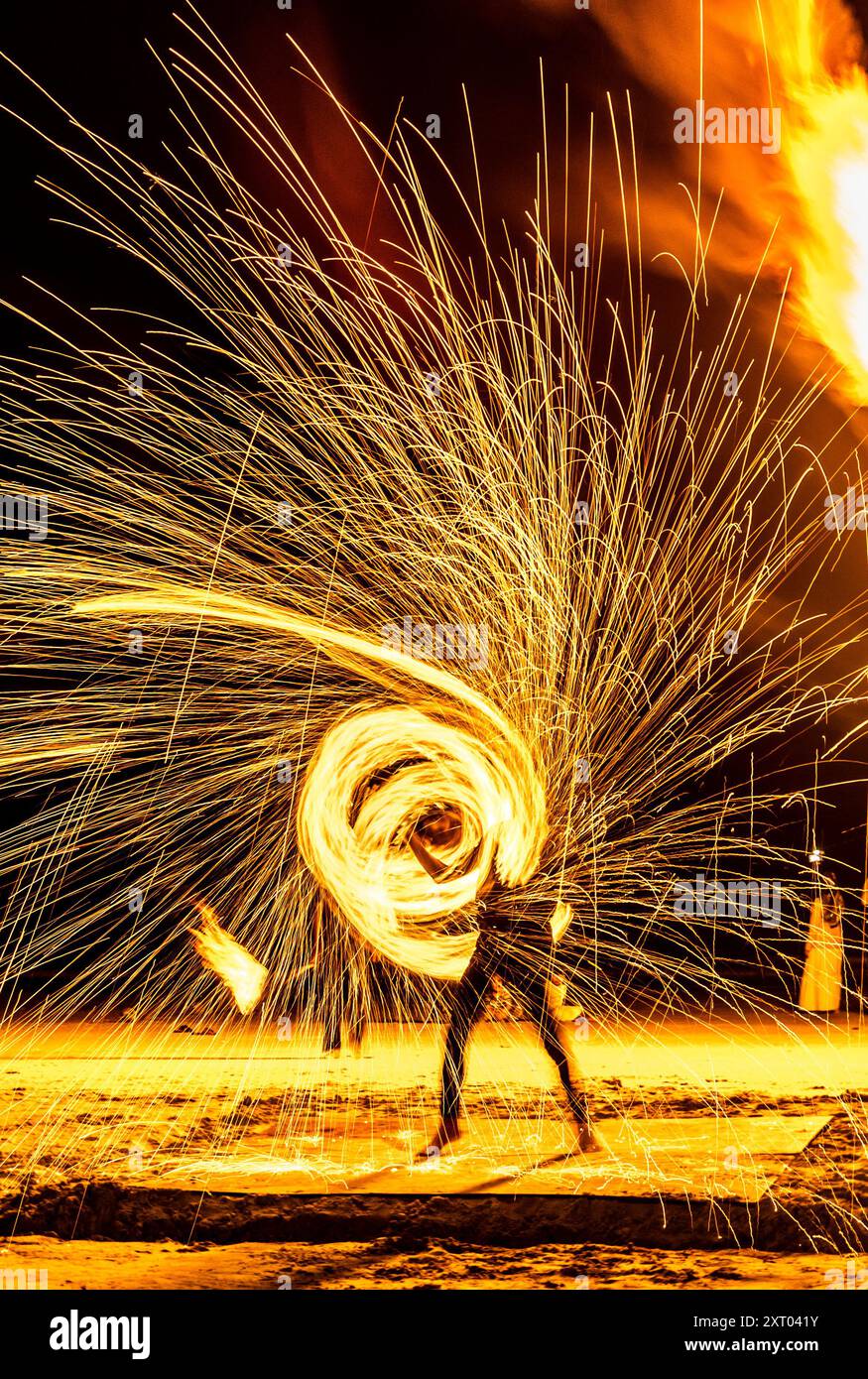 Fire artists perform spectacular and thrilling manoeuvres,fire ...