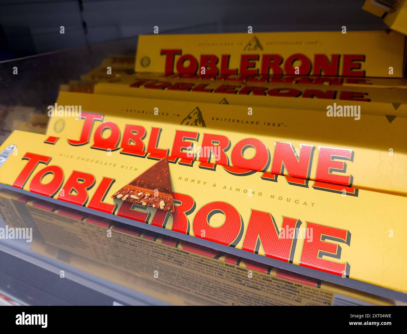 Bavaria, Germany - August 12, 2024: Toblerone chocolate bars in their ...