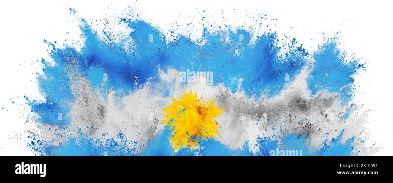 colorful flag of argentina with yellow bright cyan blue color holi ...