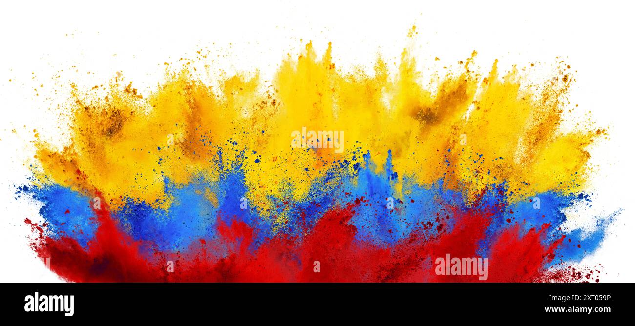 colorful flag of colombia with yellow red and blue color holi paint ...