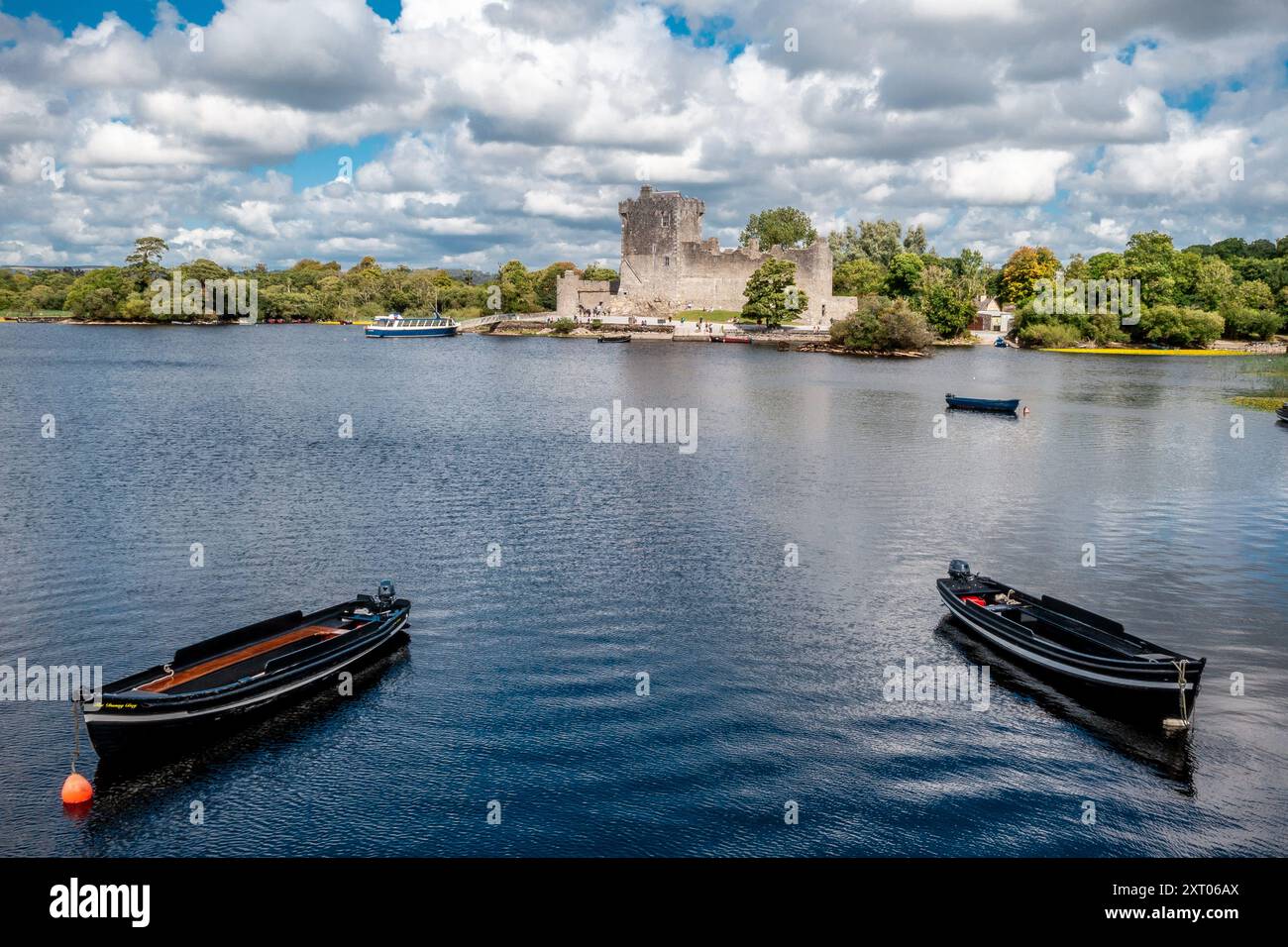 Aerial view of Ross Castle, a 15th-century fortress on Lough Leane ...