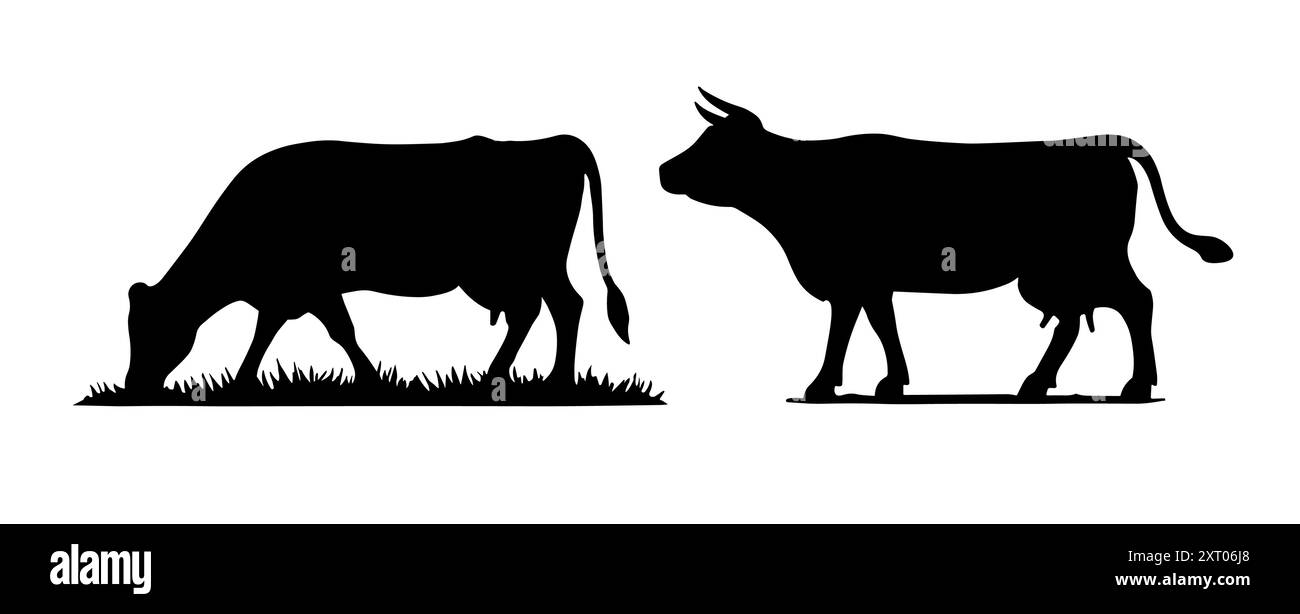 Dairy farm cow vector silhouette icon. Beef cattle cow animal farmer ...