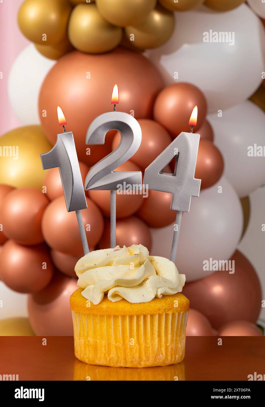 Birthday candle number 124 - Celebration balloons background Stock ...
