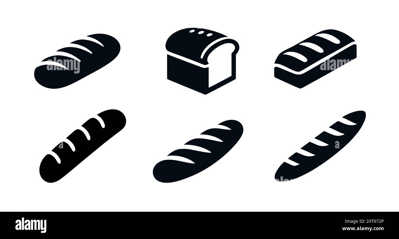 Bread symbol baker vector icon. French baguette nutrition black ...