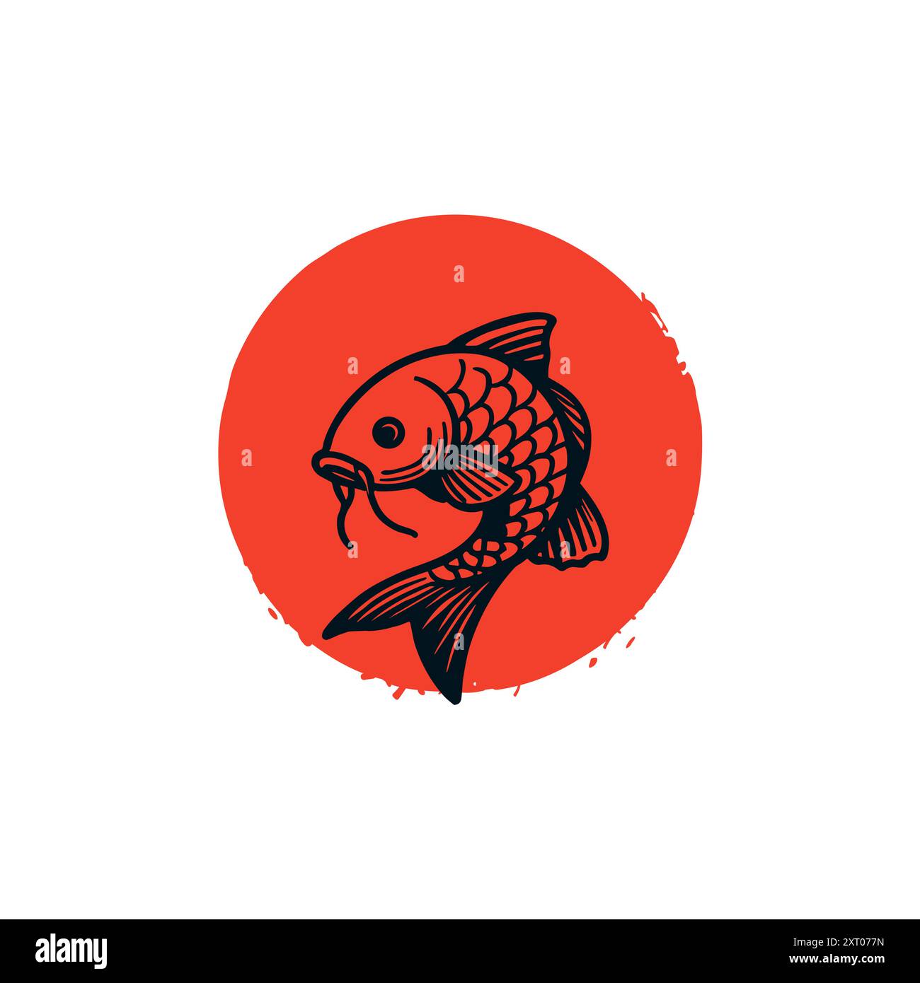 Japanese koi fish red flag illustration. Black koi fish red circle ...