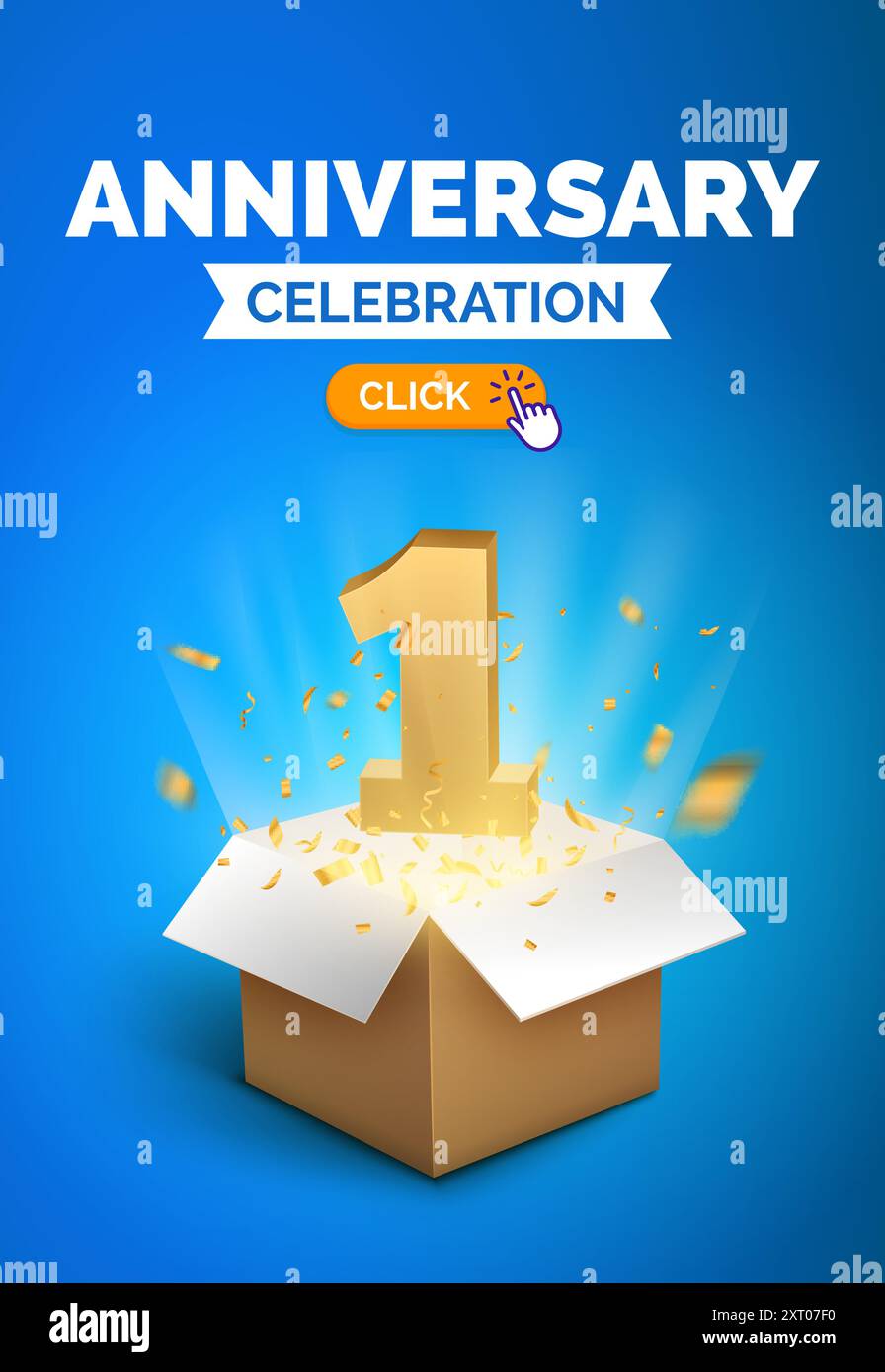 Anniversary birthday 1 year golden background. Happy vector poster 1 ...