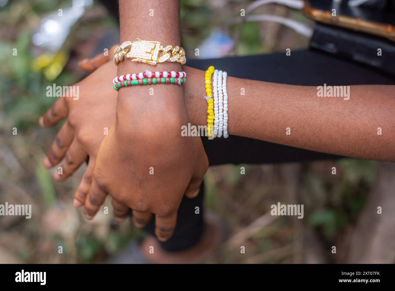 Traditional wrist beads worn by a Devotee and worshippers of the Osun ...