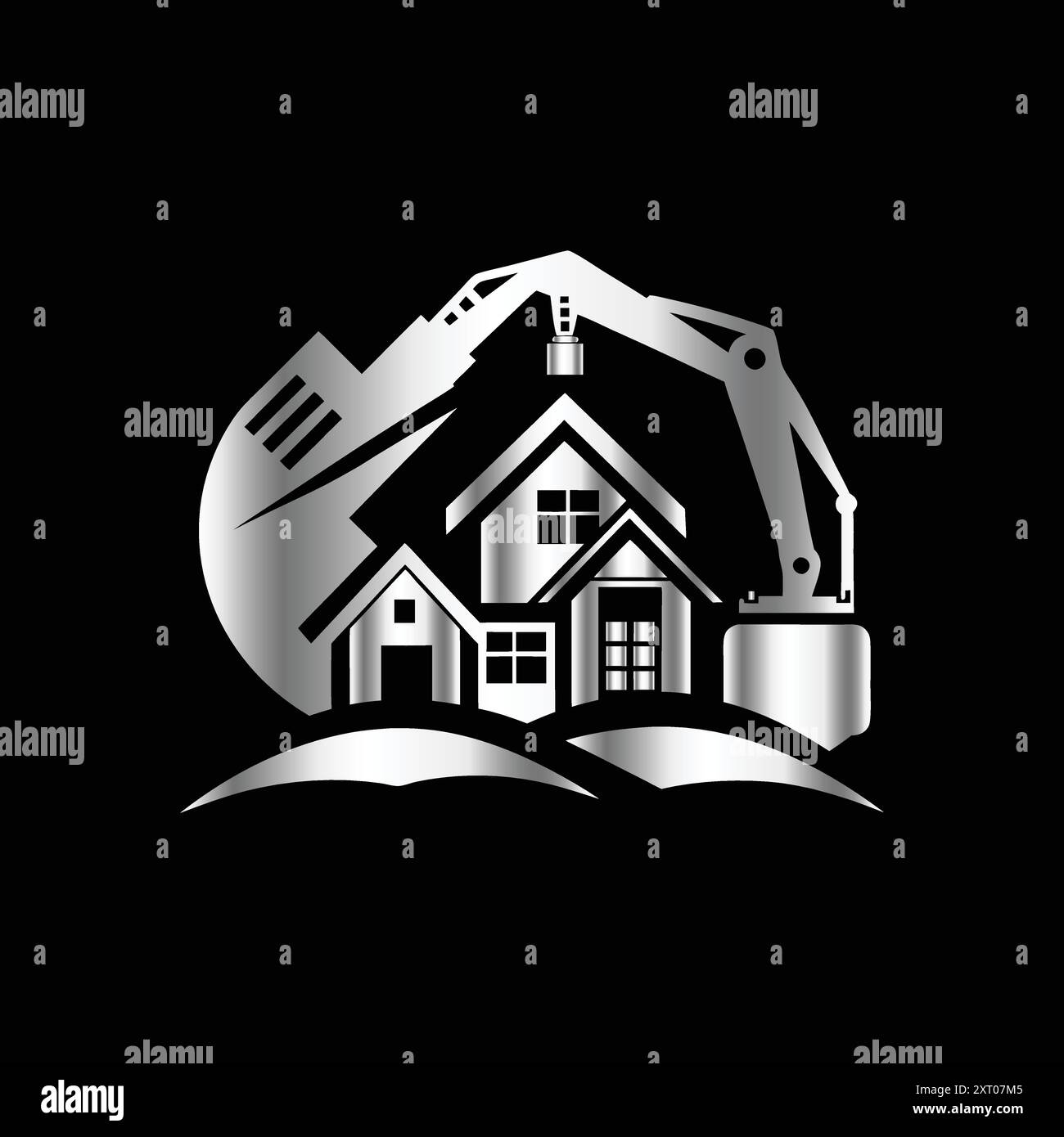 Construction logo with excavator and house icon vector template ...