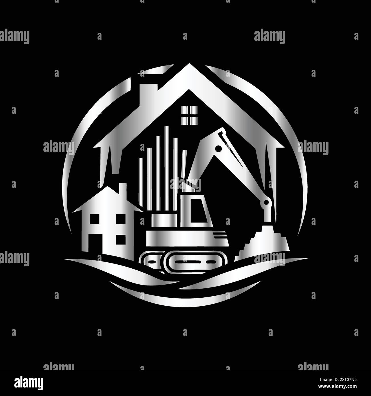 Construction logo with excavator and house icon vector template ...