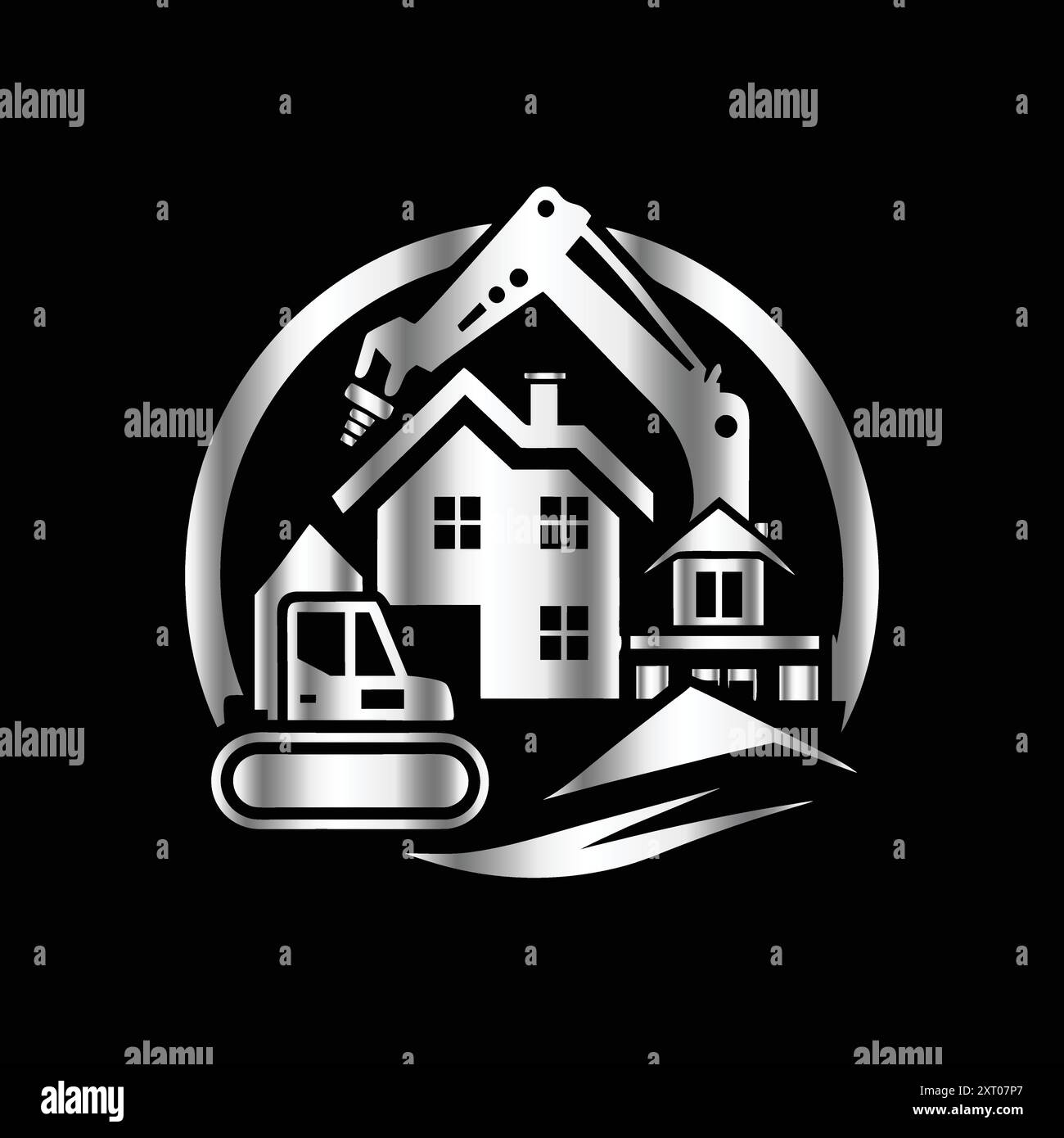 Construction logo with excavator and house icon vector template ...