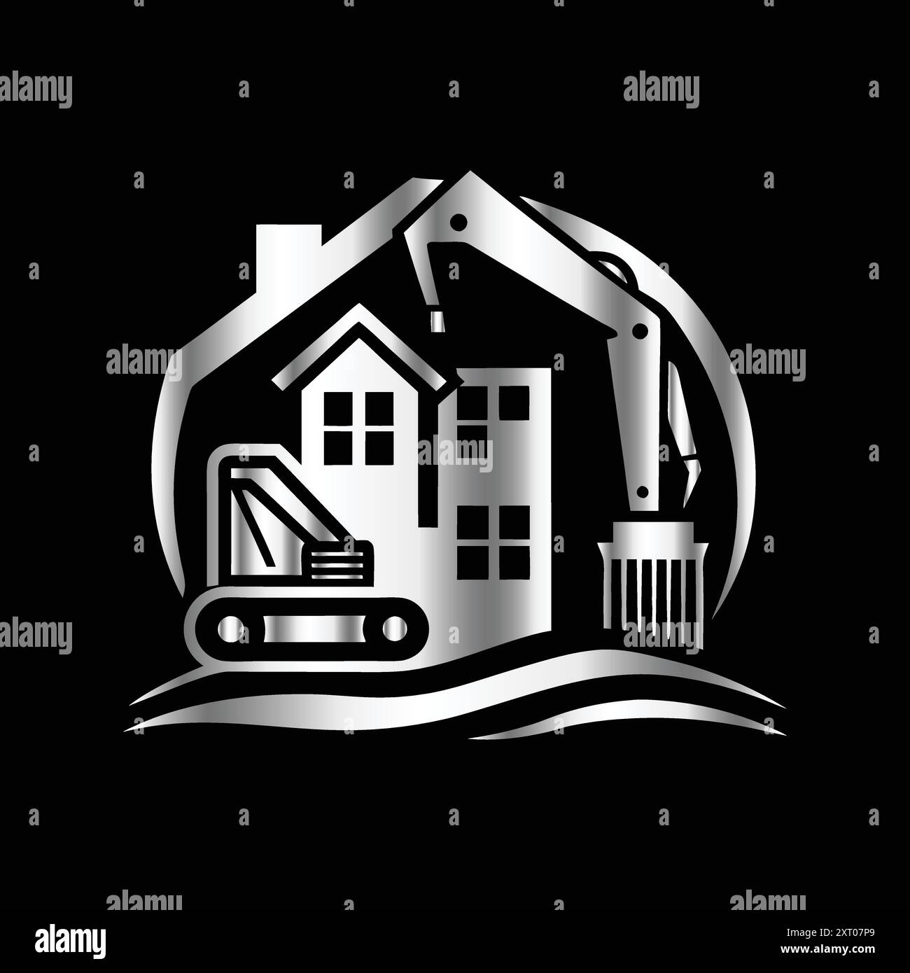 Construction logo with excavator and house icon vector template ...