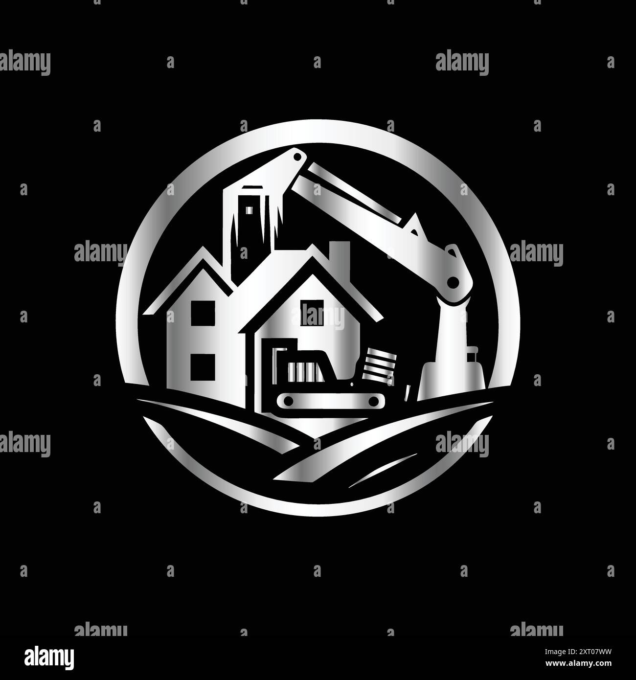 Construction logo with excavator and house icon vector template ...