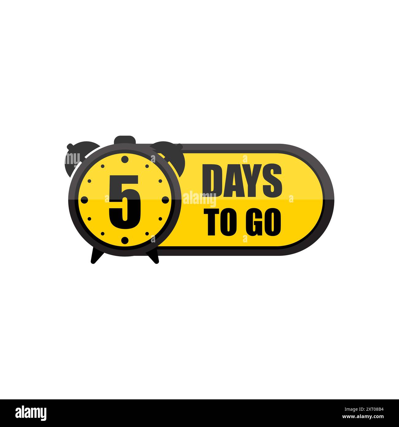 Countdown timer graphic. Number five focus. Bold 5 days to go text. Yellow and black design ...