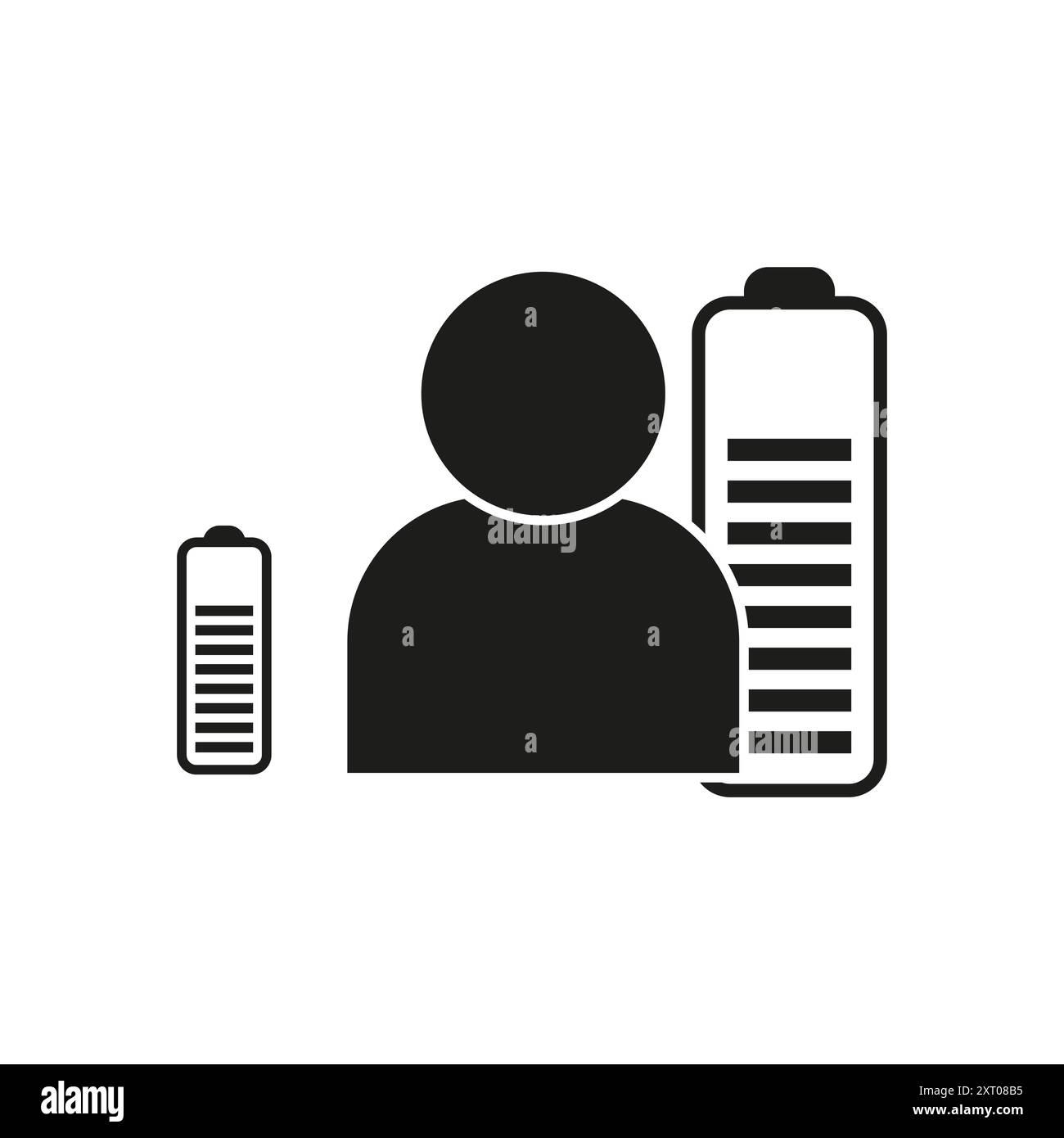 Person battery icon. Energy levels vector. Black silhouette. Power ...