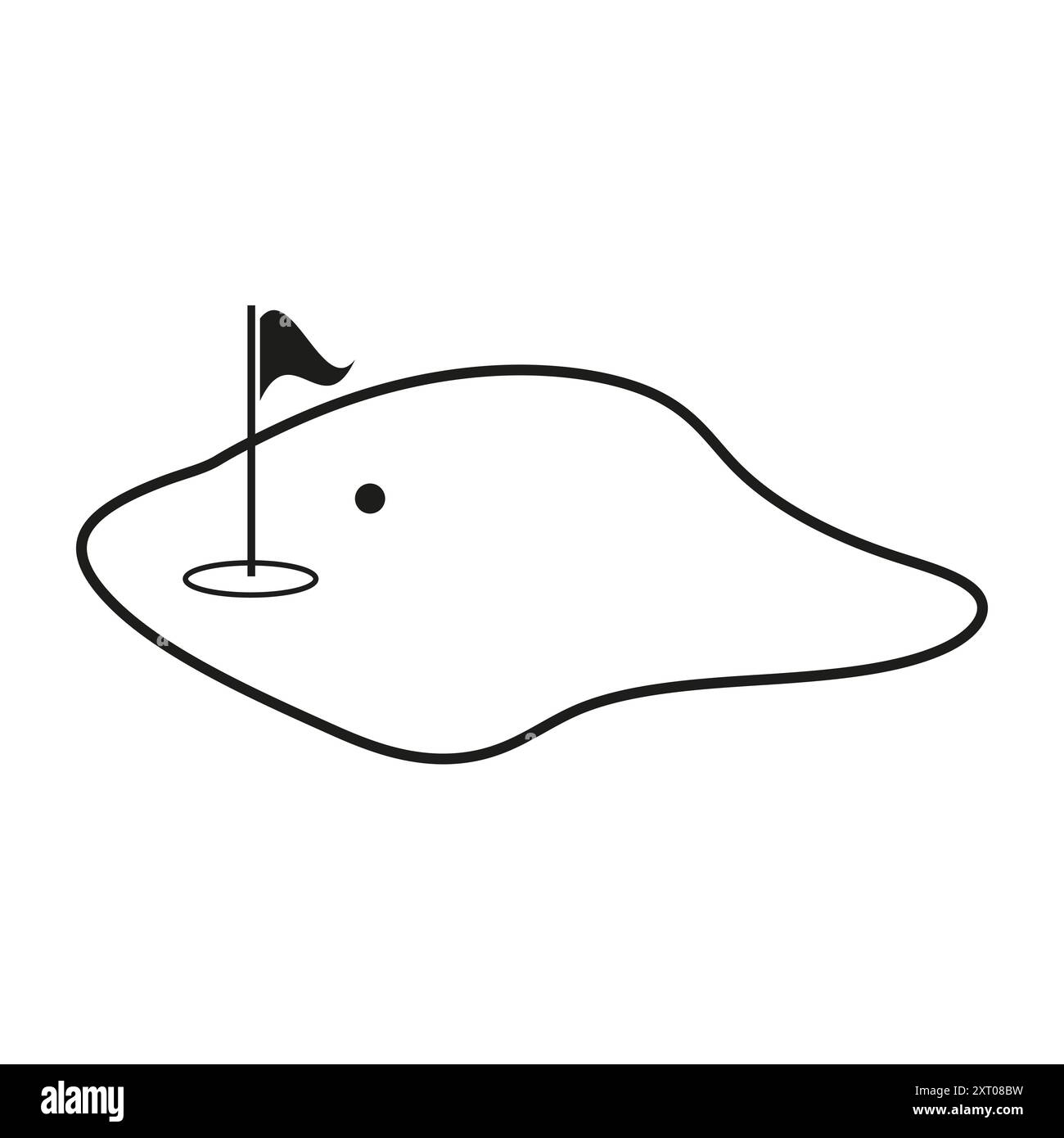 Golf course icon. Black outline vector. Flag and hole. Simple design ...